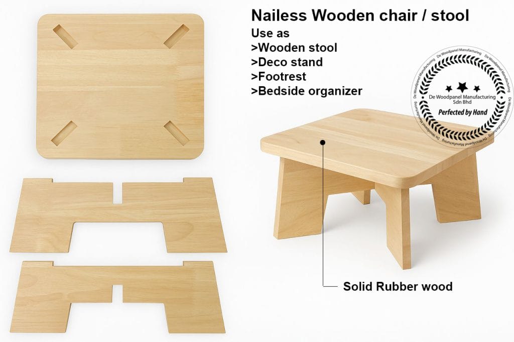 Nailess Solid Wooden Stool 300 x 300 x 150mm | DE WOODPANEL RESOURCES