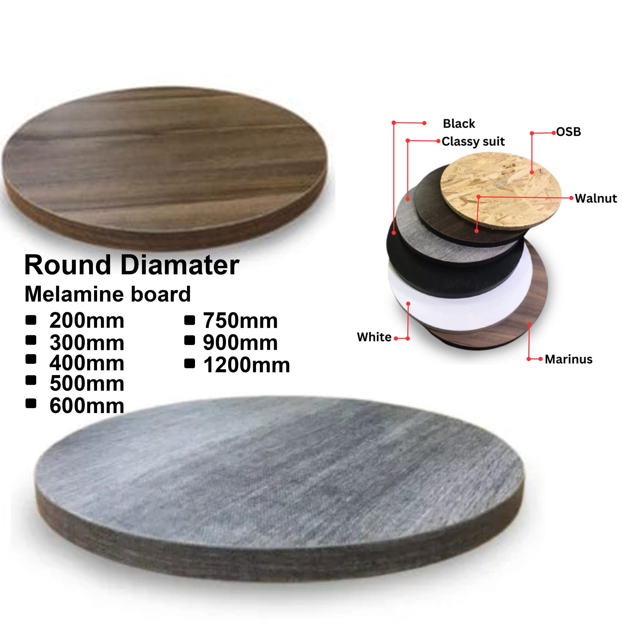 200mm~1200mm diameter Round Shape melamine board color choices | DE ...